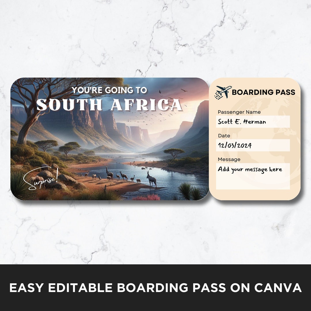 South Africa Plane Ticket Template, Boarding Pass Ticket Template ...