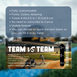 Baseball Ticket Template, Baseball Invitation, Sports Event Ticket ...