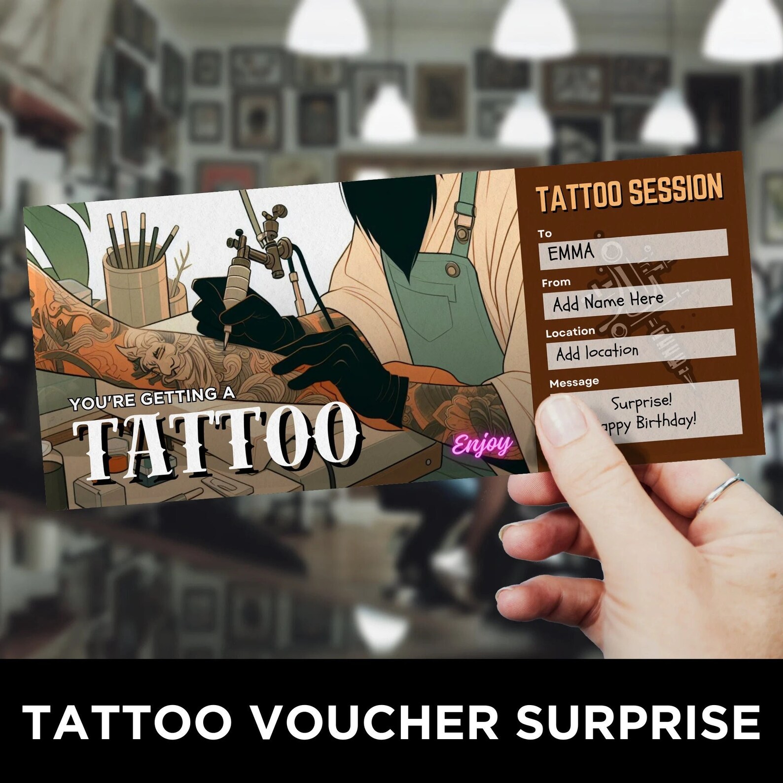 Tattoo Voucher Template, Tattoo Ticket, Ticket Surprise, Tattoo Lover ...
