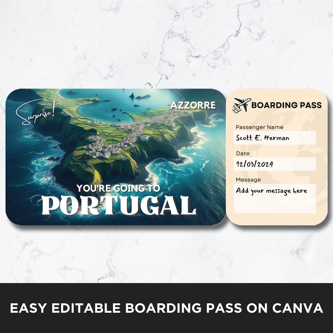 Portugal Plane Ticket Template, Boarding Pass Ticket Template, Flight ...