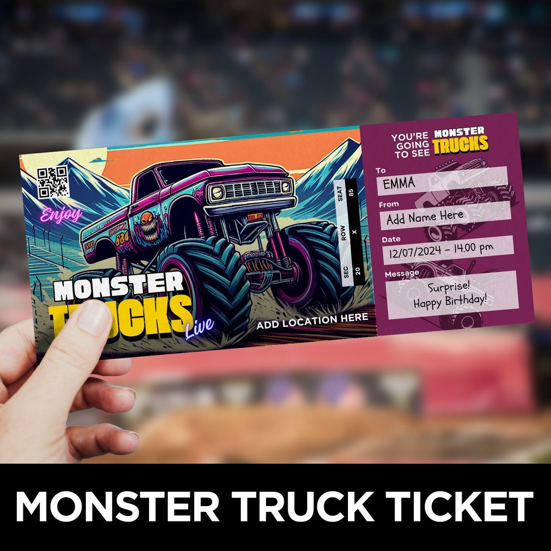 Monster Truck Ticket Template, Monster Truck Show, Monster Truck ...