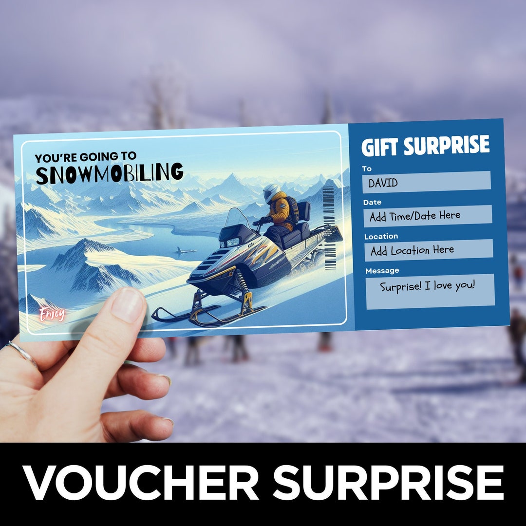 Snowmobiling Ticket Template, Snowmobile Trip Voucher, Snowmobile Pass ...