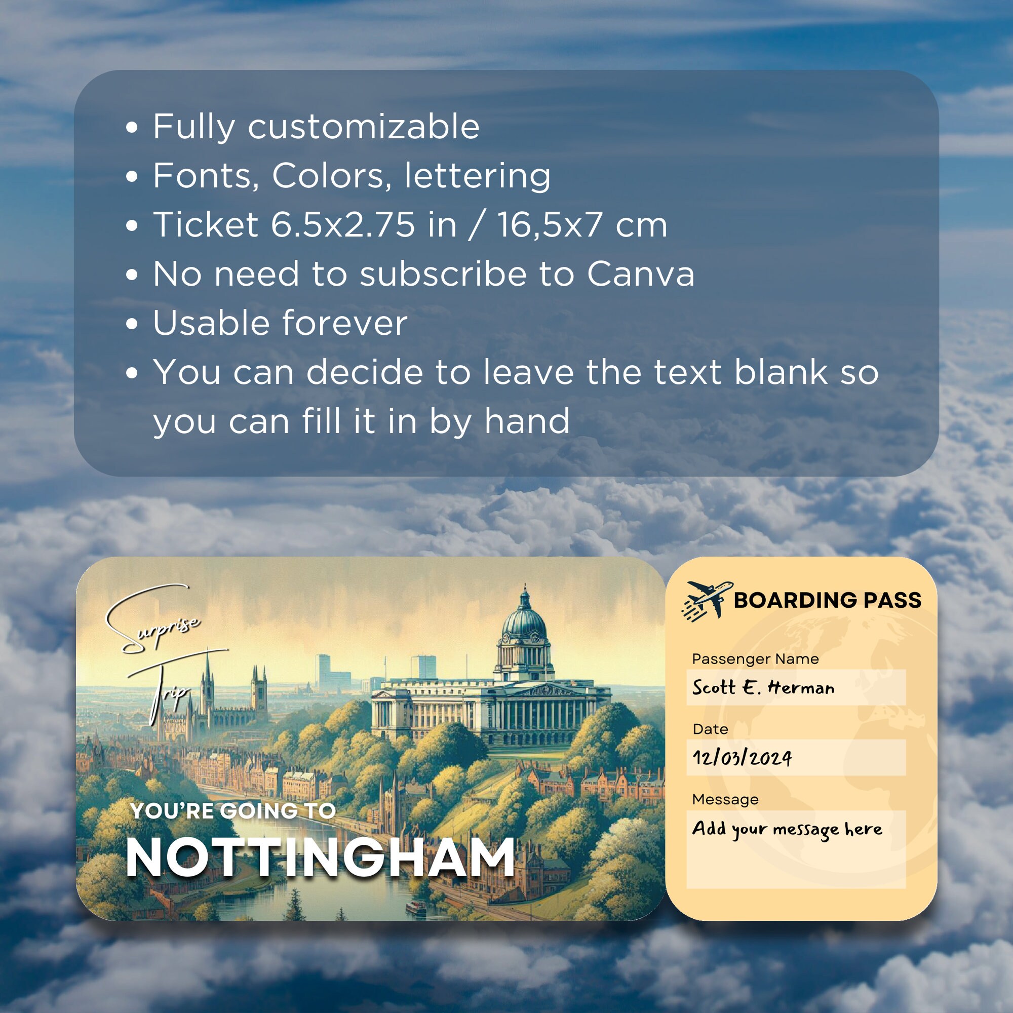 Nottingham Plane Ticket Template, Boarding Pass Ticket Template ...