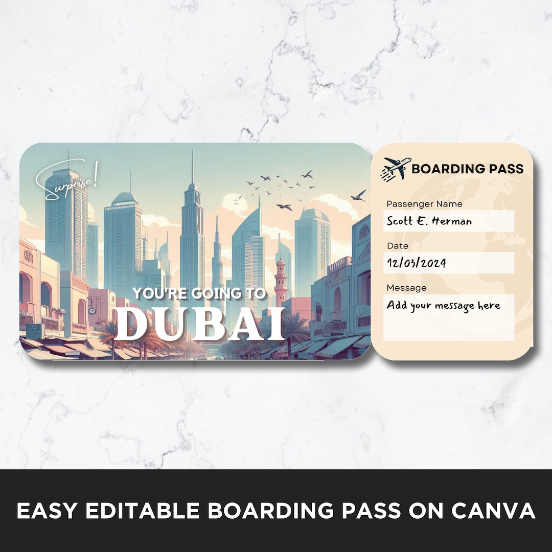Dubai Boarding Pass, Flight Boarding Pass, Airline Ticket, Surprise ...