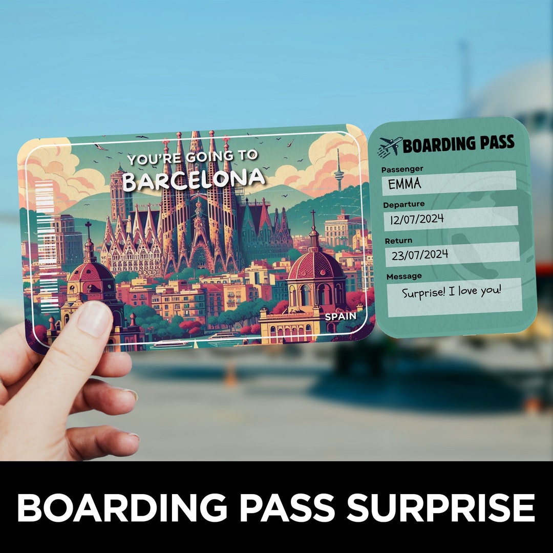 Barcelona Boarding Pass, Trip Surprise, Plane Ticket Template, Boarding ...