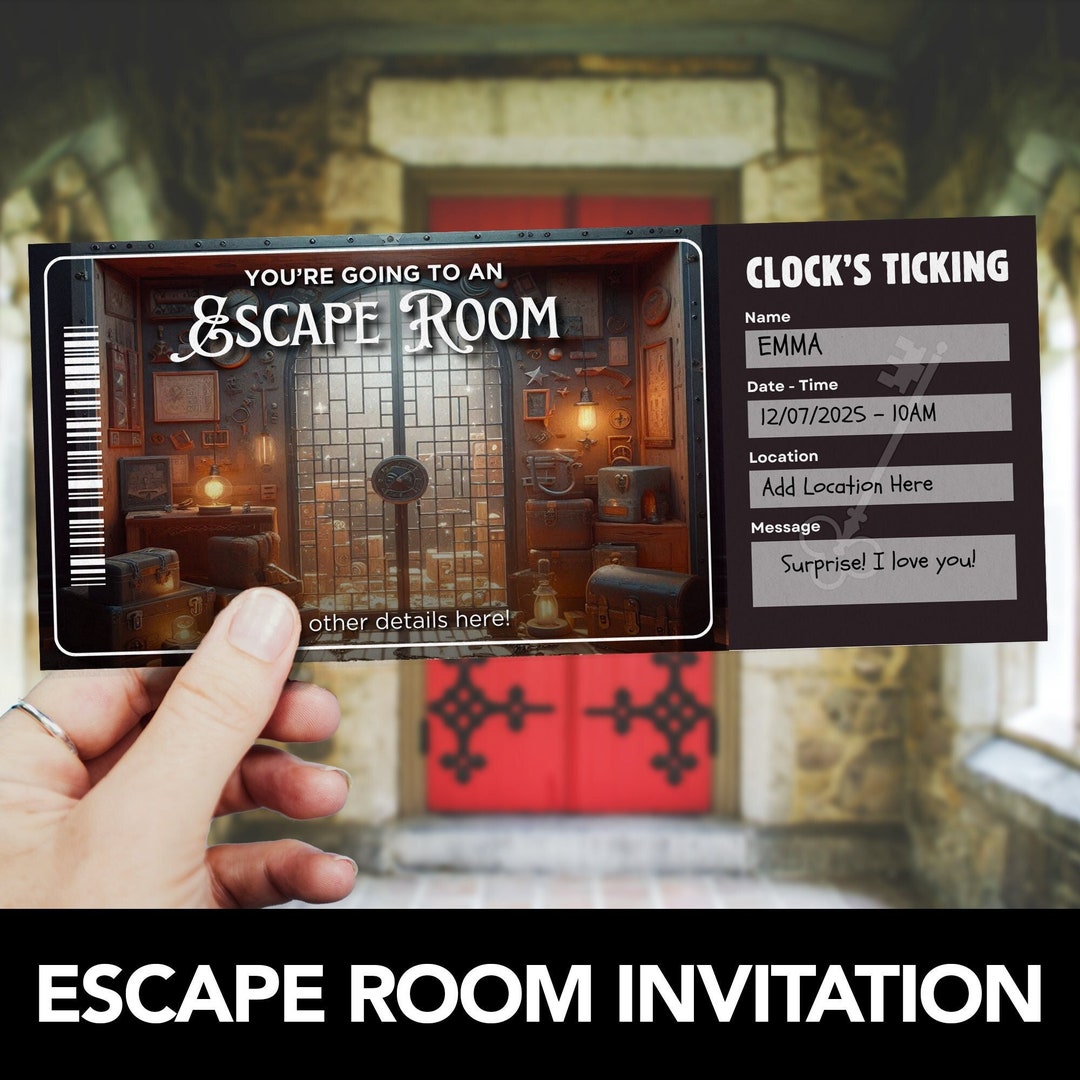 Escape Room Game Ticket Template, Escape Room Birthday Party Invite ...