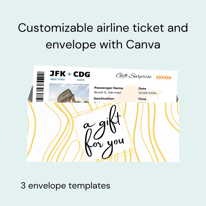 Boarding Pass Ticket Template, Editable Plane Ticket Template, Airline ...