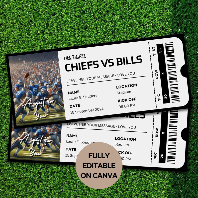 Football Ticket Template, Event Ticket, Football Game Ticket, Sports ...