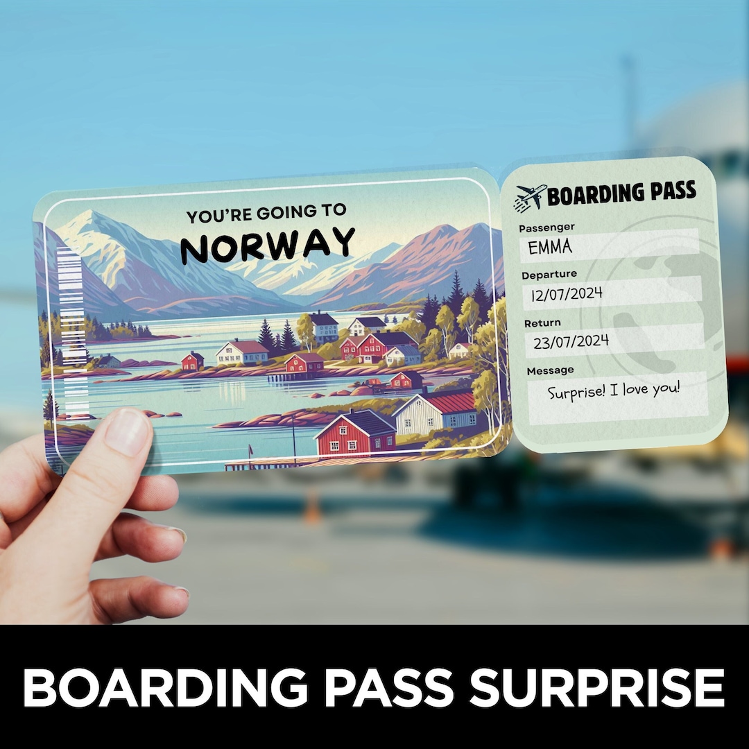 Norway Boarding Pass, Trip Surprise, Plane Ticket Template, Travel ...