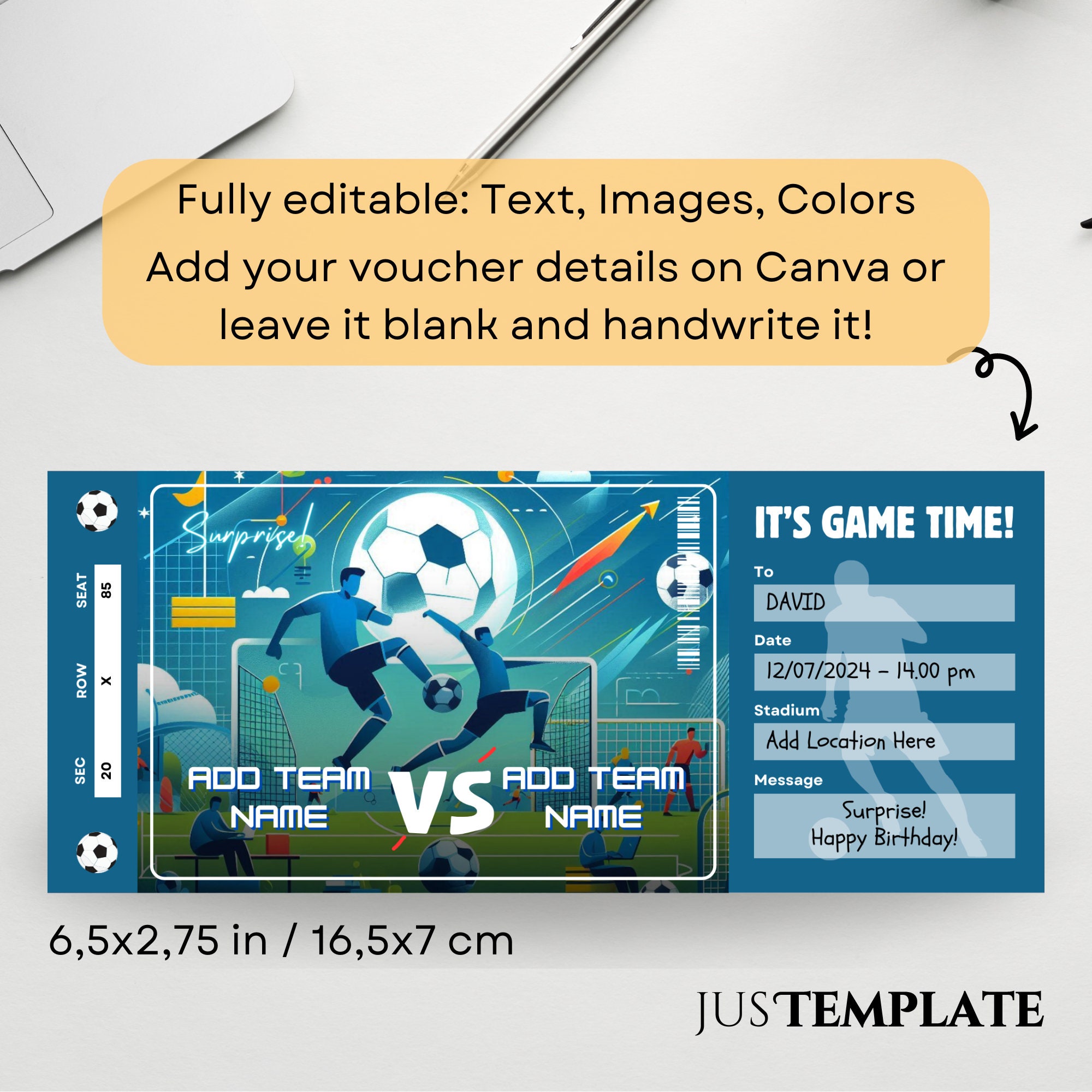 Soccer Game Ticket Template, Soccer Birthday Invitation, Football ...