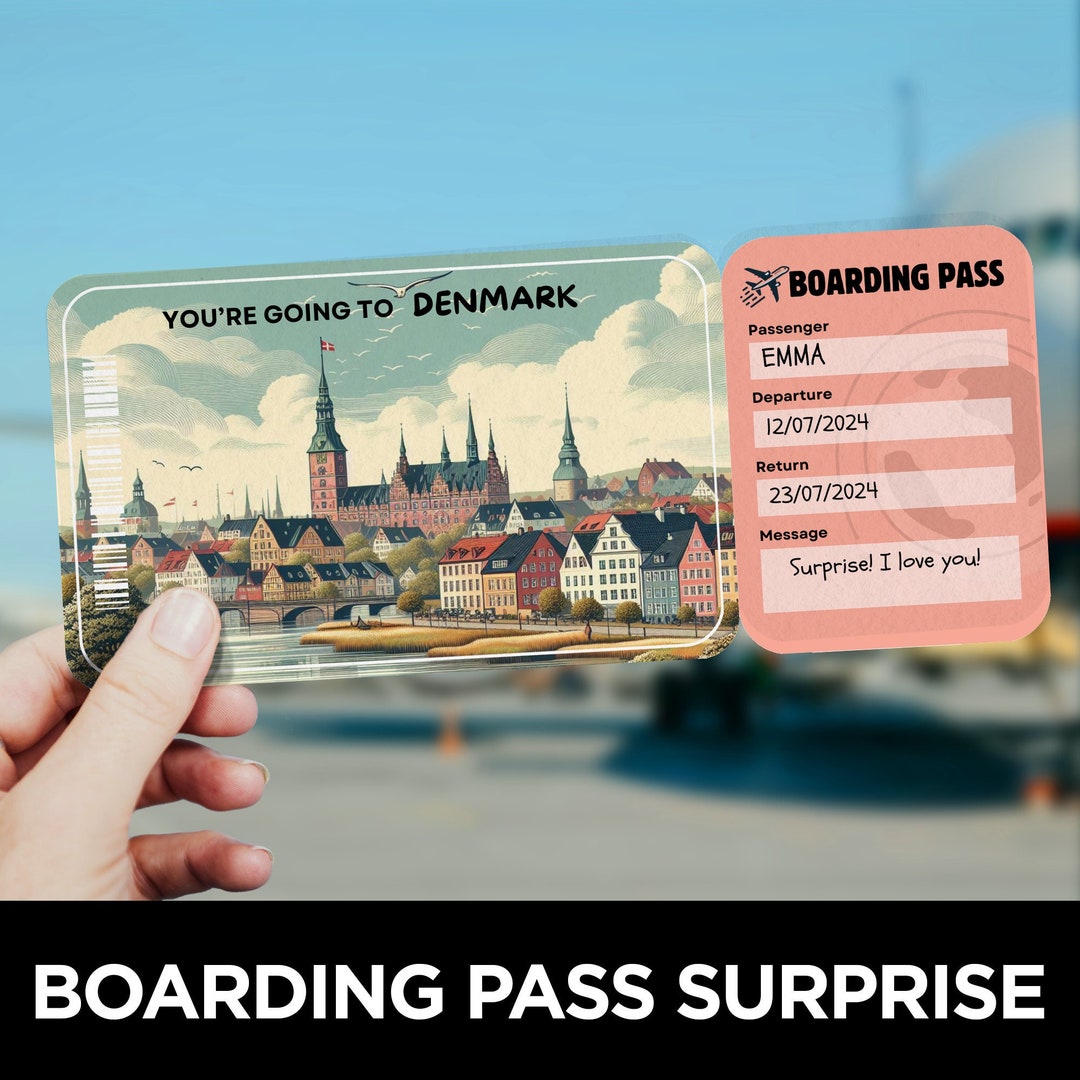 Denmark Boarding Pass, Trip Surprise, Plane Ticket Template, Boarding Pass, Flight Boarding Pass ...