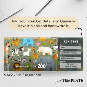 Zoo Ticket Template, Printable Event Ticket, Safari Park, Gift Voucher ...