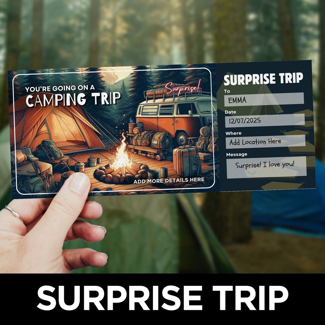 Camping Trip Ticket Template, Summer Camp Voucher, Experience Gifts ...