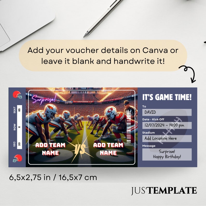 Nfl Ticket Template, Football Game Ticket, American Football Ticket ...