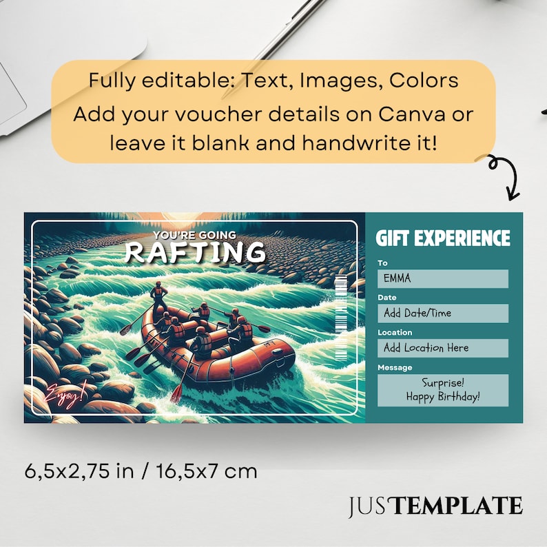 Rafting Ticket Template, Water Sport Voucher, Printable River Rafting ...