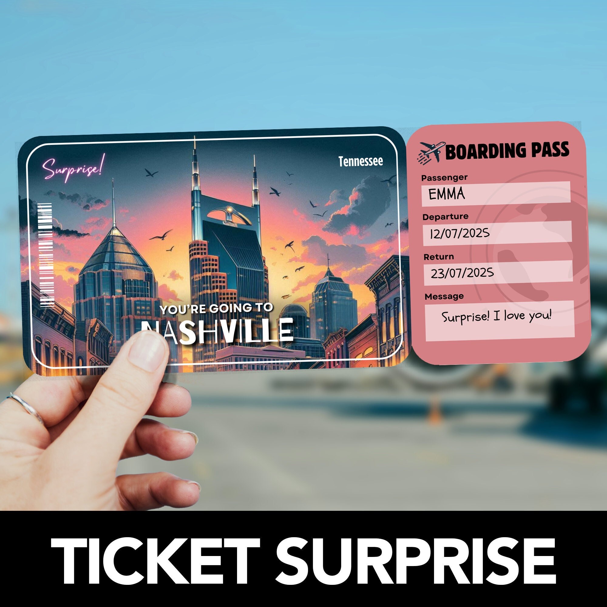 Nashville Boarding Pass, Trip Surprise, Plane Ticket Template, Boarding ...