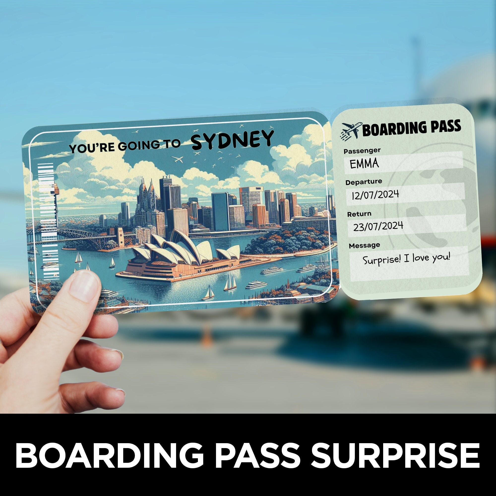 Sydney Boarding Pass, Trip Surprise, Plane Ticket Template, Boarding ...