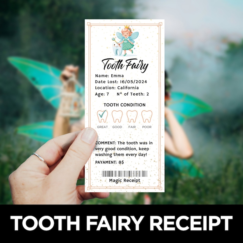 Editable Tooth Fairy Receipt Printable Certificate, First Tooth Lost ...