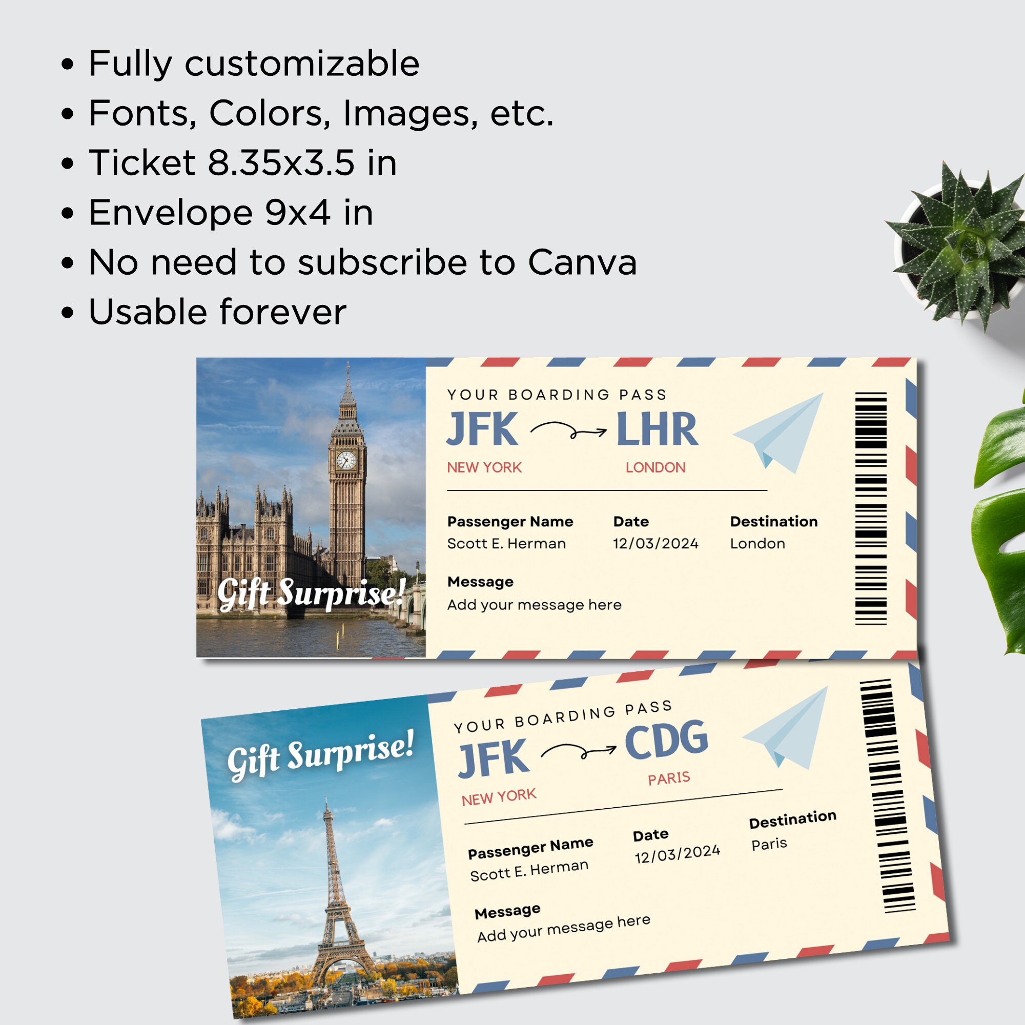 Boarding Pass Ticket Template, Plane Ticket Template, Flight Ticket ...