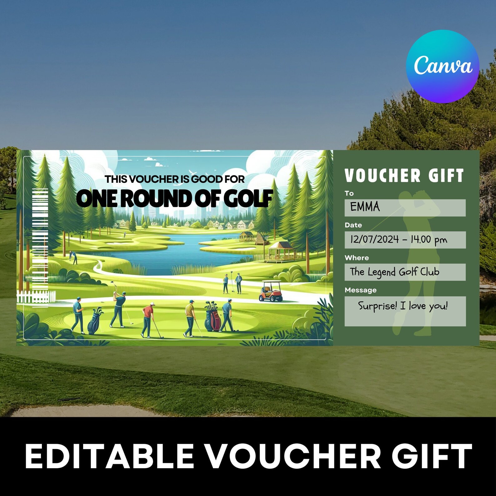 Golf Voucher Template, Golf Voucher, Golf Trip, Golf Gift Card, Sport ...