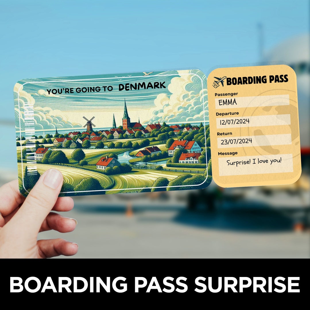 Denmark Boarding Pass, Trip Surprise, Plane Ticket Template, Boarding ...
