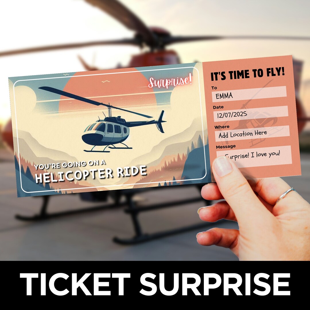 Helicopter Ride Ticket Template, Helicopter Tour Coupon, Adventure ...