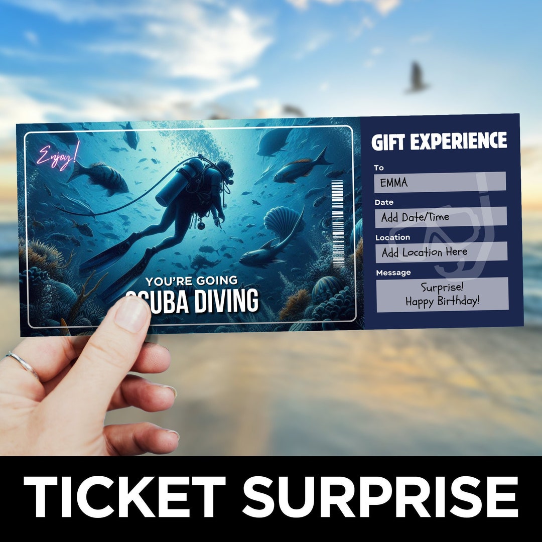 Scuba Diving Ticket Template, Water Sport Voucher, Printable Deep Sea ...