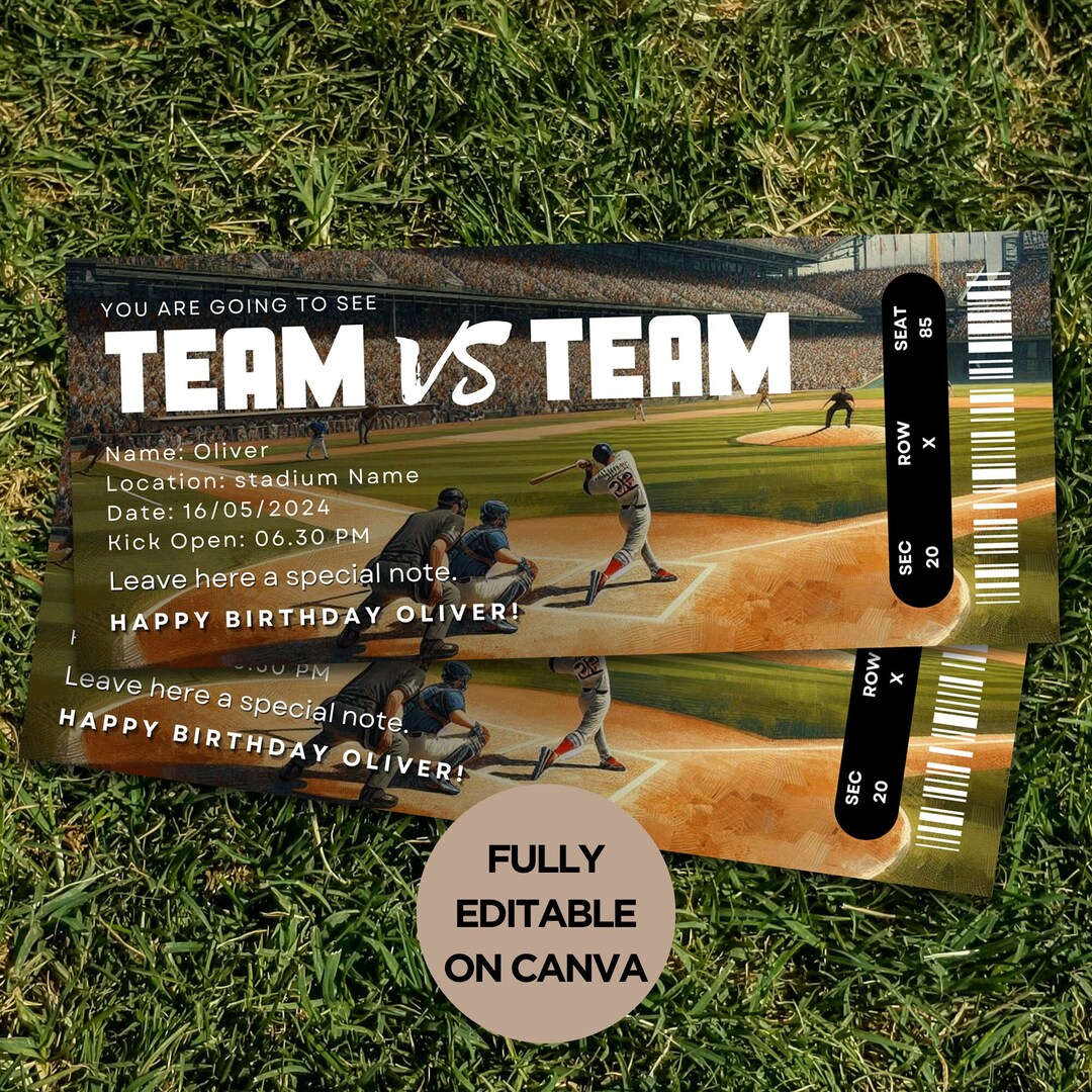 Baseball Ticket Template, Event Ticket, Baseball Invitation, Sports ...