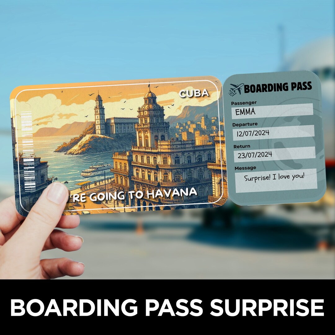 Havana Boarding Pass, Trip Surprise, Plane Ticket Template, Boarding ...