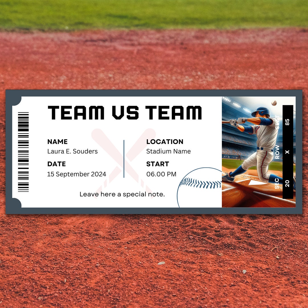 Baseball Ticket Template, Event Ticket, Baseball Invitation, Sports ...