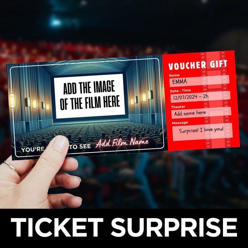 Movie Ticket Template, Printable Movie Coupon, Cinema Tickets, Movie ...