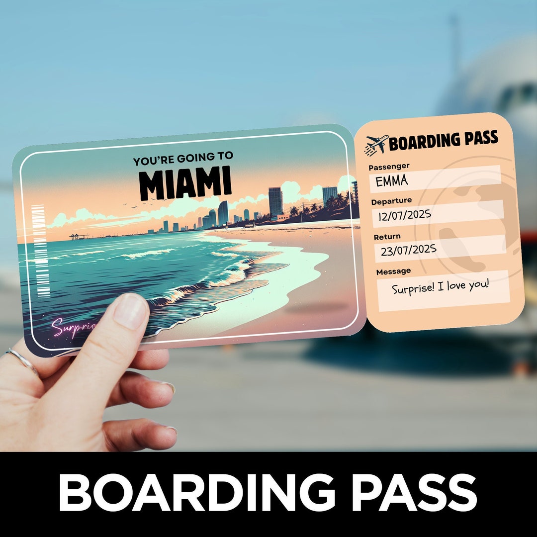 Miami Boarding Pass, Trip Surprise, Plane Ticket Template, Airplane ...