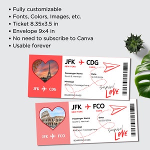 Boarding Pass Ticket Template, Editable Plane Ticket Template, Airline ...