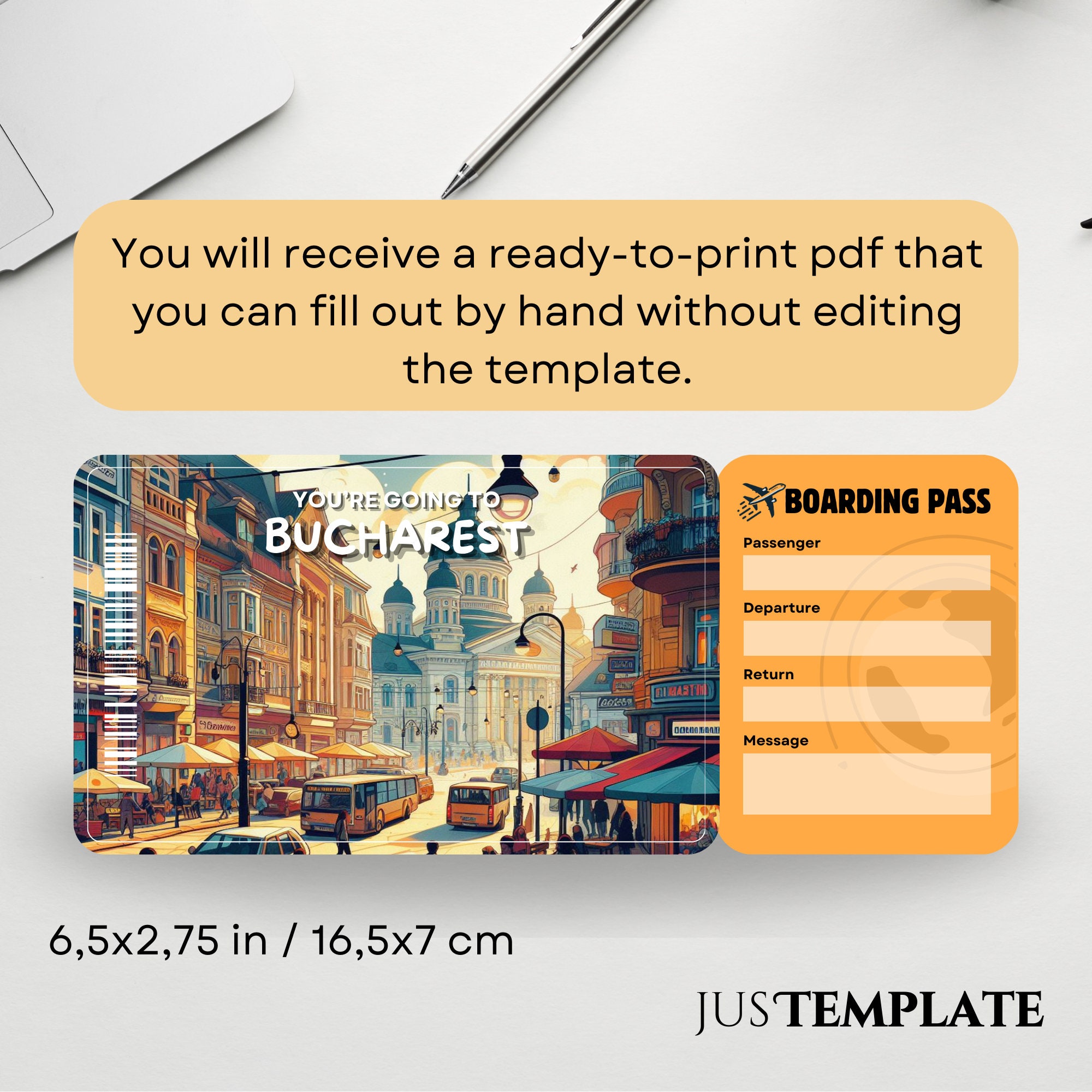 Bucharest Boarding Pass, Trip Surprise, Plane Ticket Template, Boarding ...