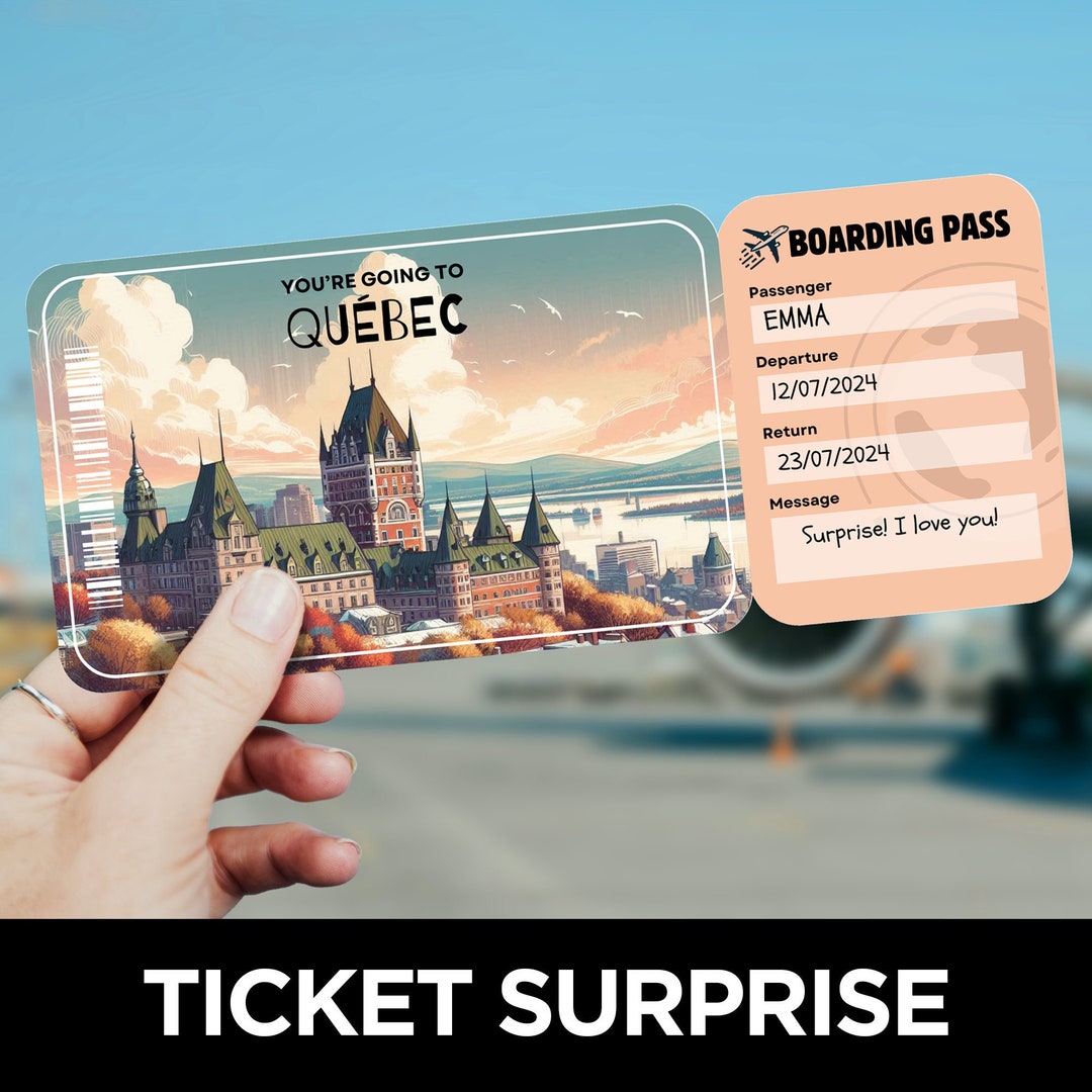 Québec Boarding Pass, Trip Surprise, Plane Ticket Template, Airplane ...