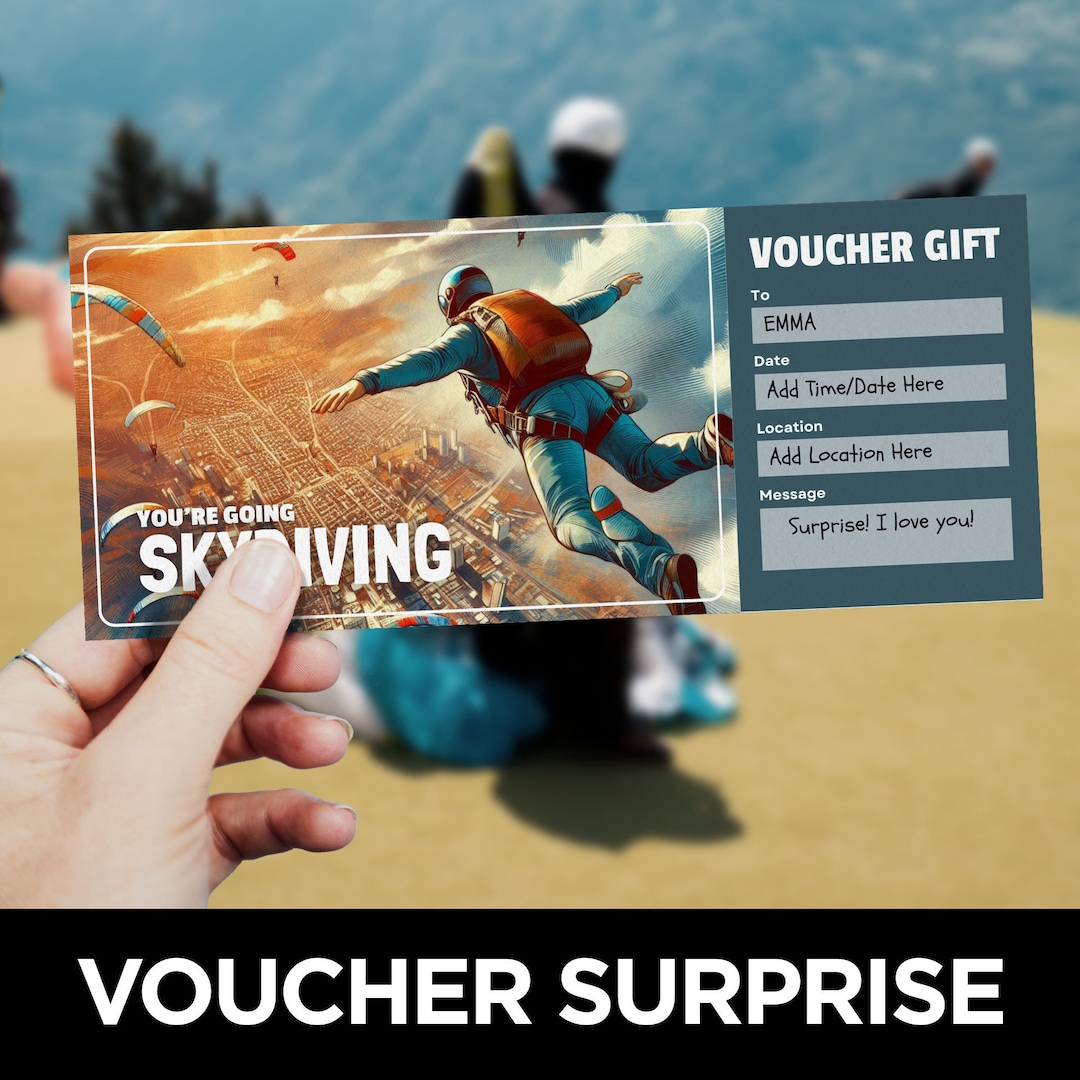 Skydiving Ticket, Parachute Jump Coupon Template, Printable Skydiving ...