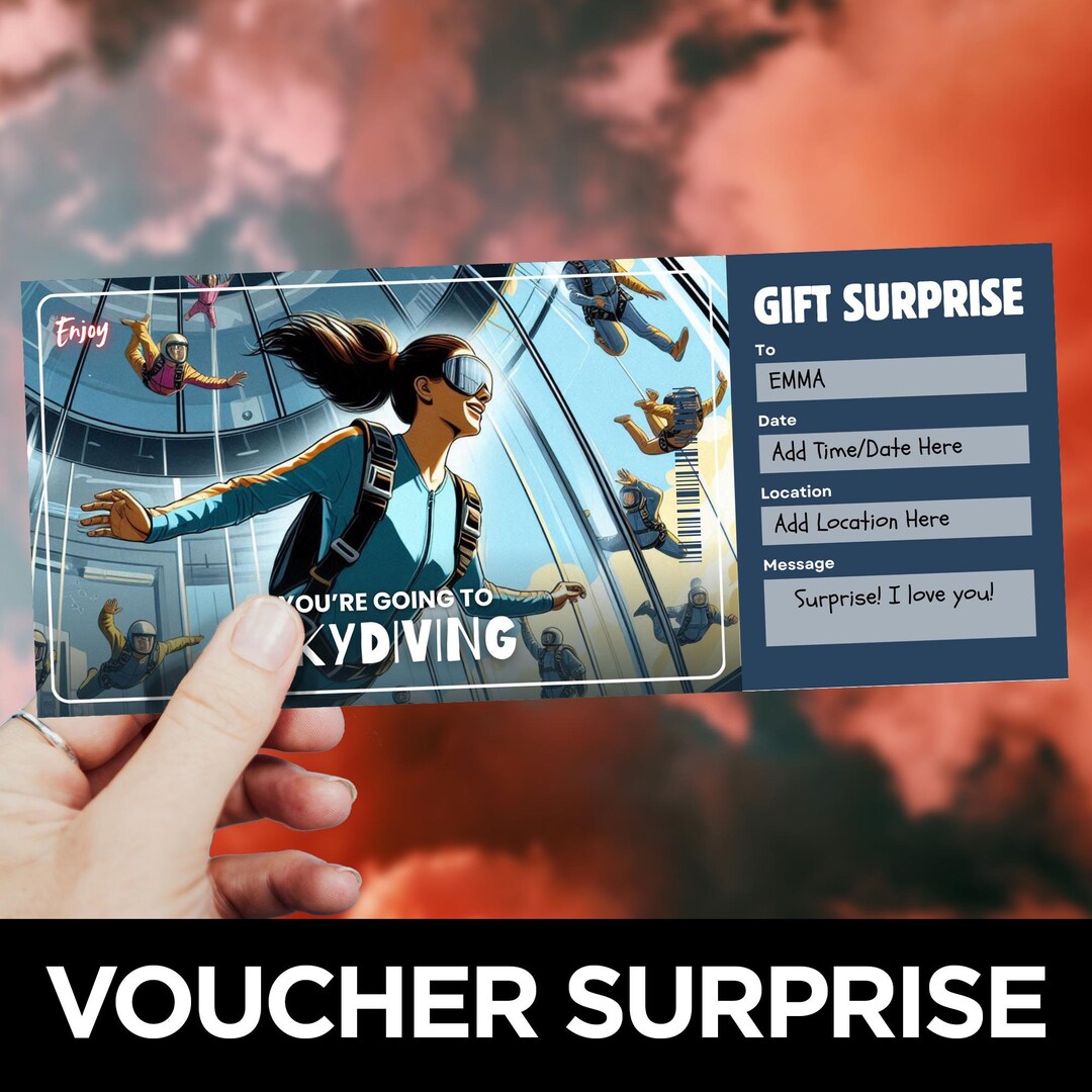 Indoor Skydiving Ticket, Parachute Jump Coupon, Printable Indoor ...