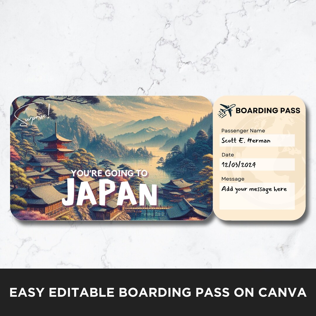 Japan Plane Ticket Template, Boarding Pass Ticket Template, Flight ...