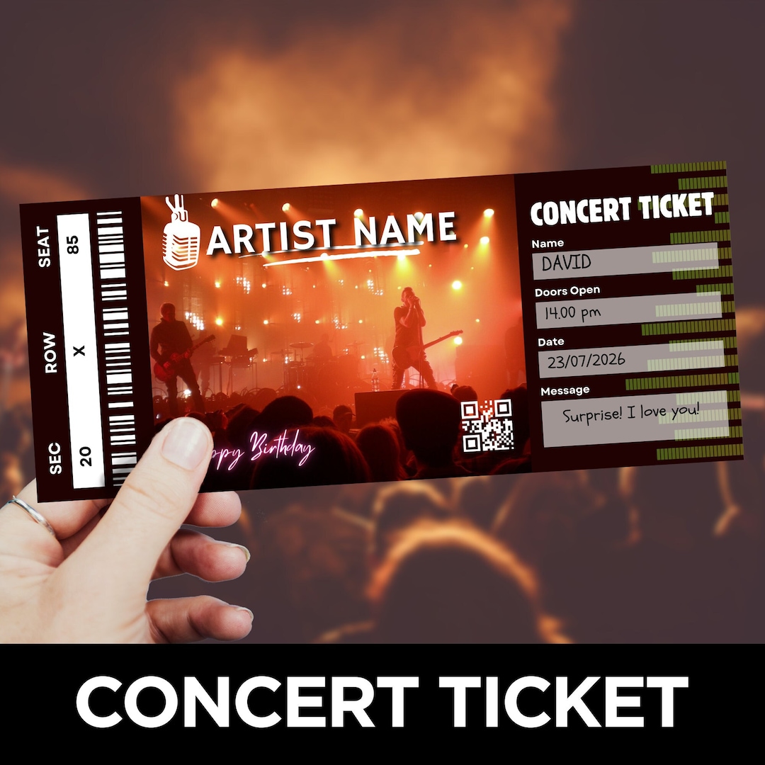 Editable Concert Ticket Template, Printable Live Concert Tickets, Event ...