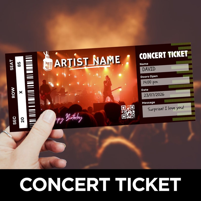 Editable Concert Ticket Template, Printable Live Concert Tickets, Event ...