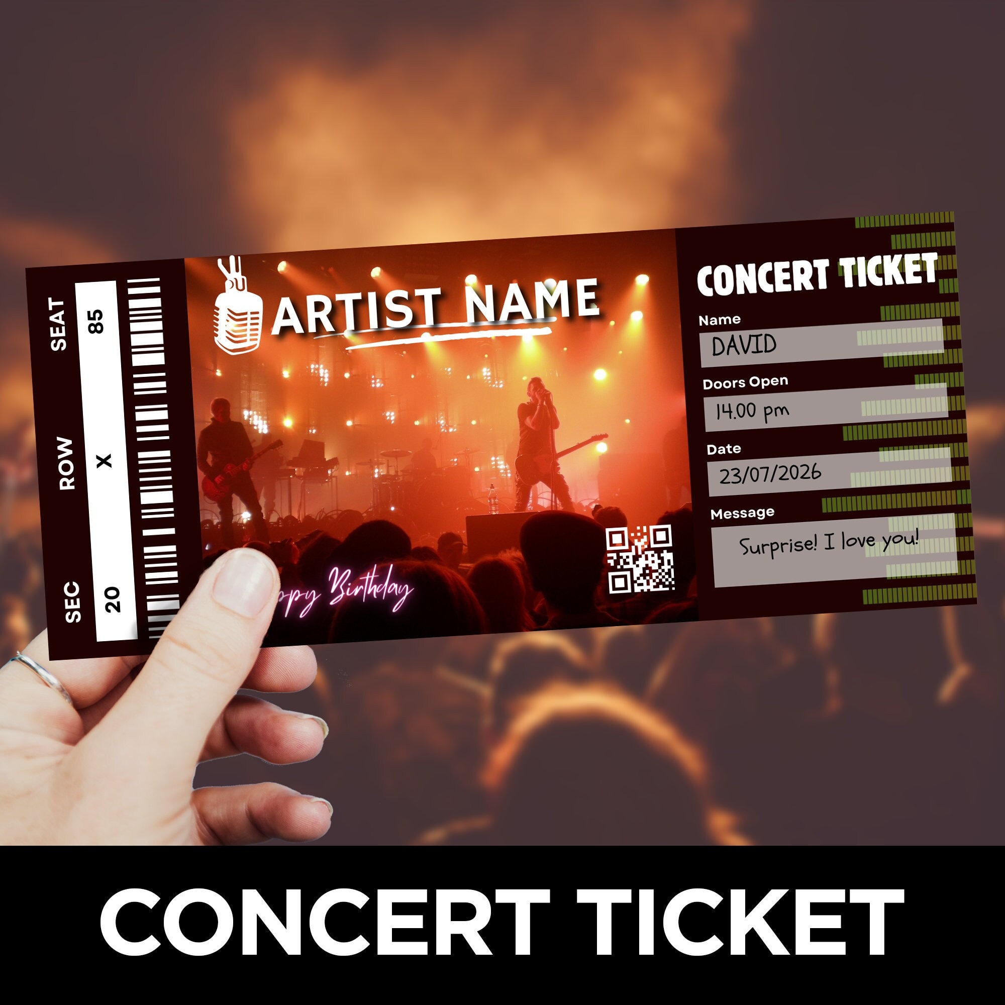 Editable Concert Ticket Template, Printable Live Concert Tickets, Event ...