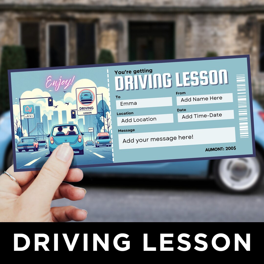 Driving Lesson Voucher, Drive Ticket Template, Experience Gift, Driving ...
