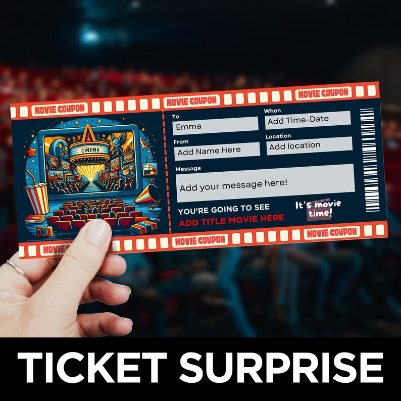 Movie Ticket Template, Printable Movie Coupon, Cinema Tickets, Movie ...