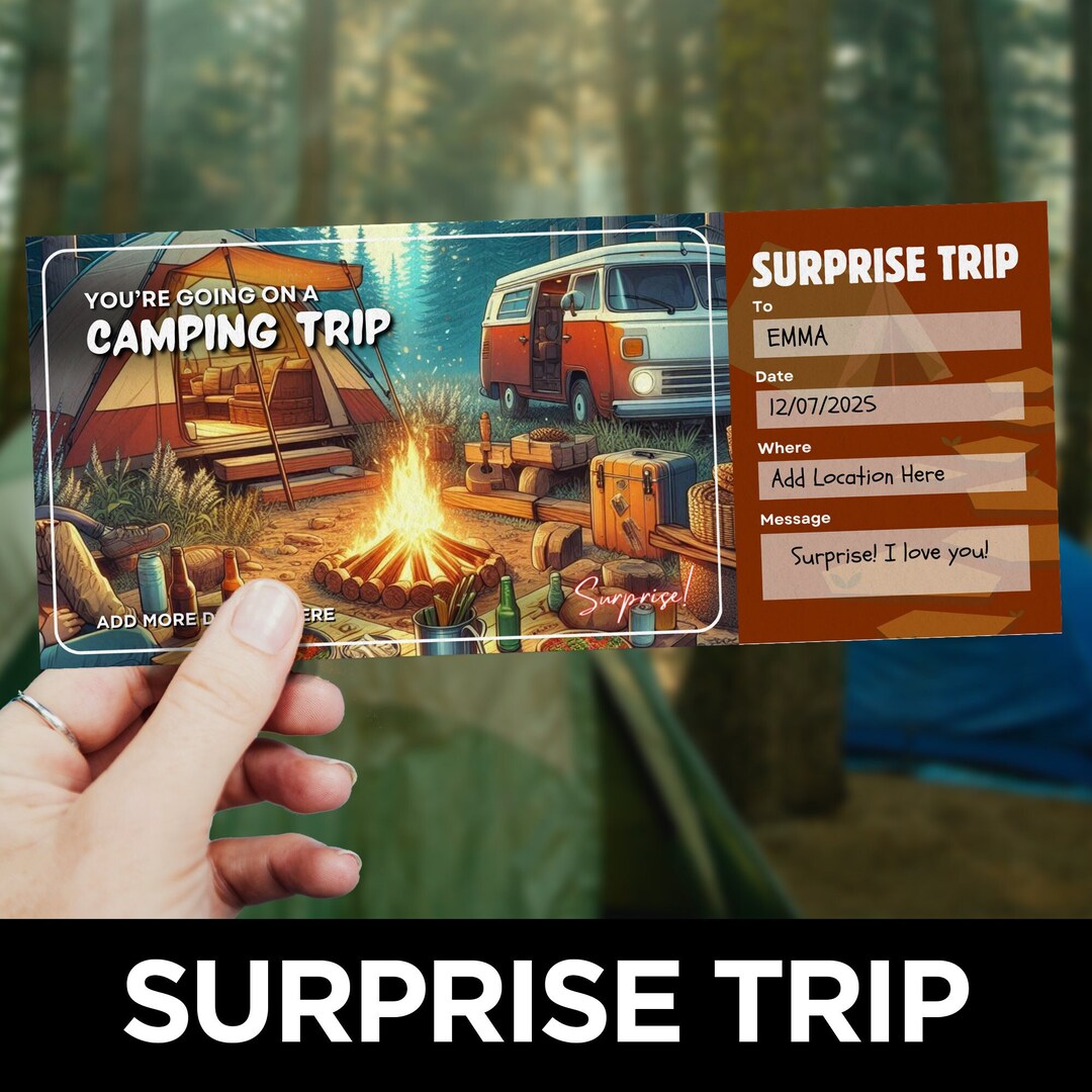 Camping Trip Ticket Template, Summer Camp Voucher, Experience Gifts ...