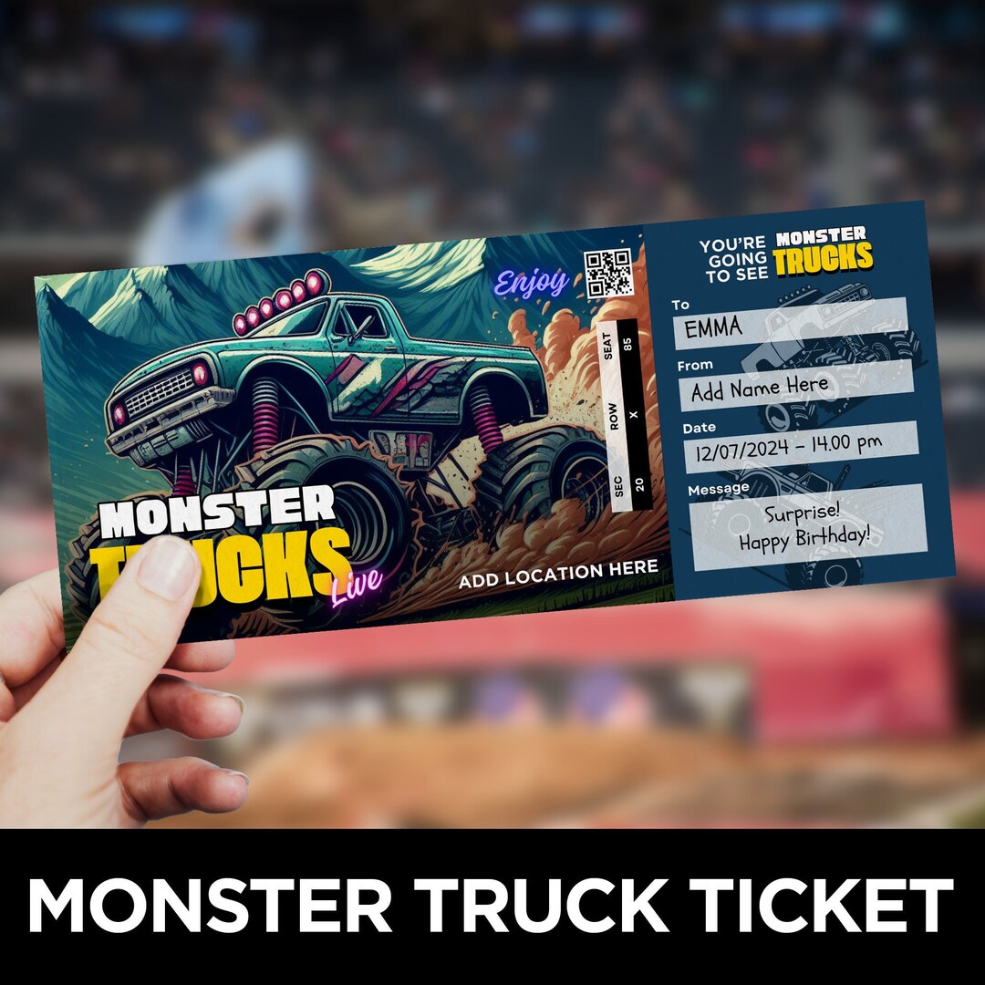 Monster Truck Ticket Template, Monster Truck Show, Monster Truck ...