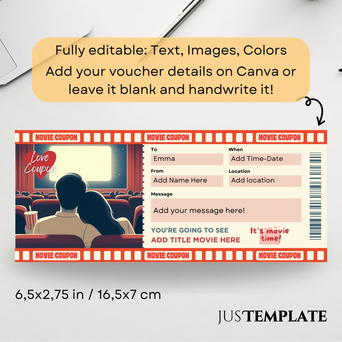 Movie Ticket Template, Printable Movie Coupon, Cinema Tickets, Movie ...