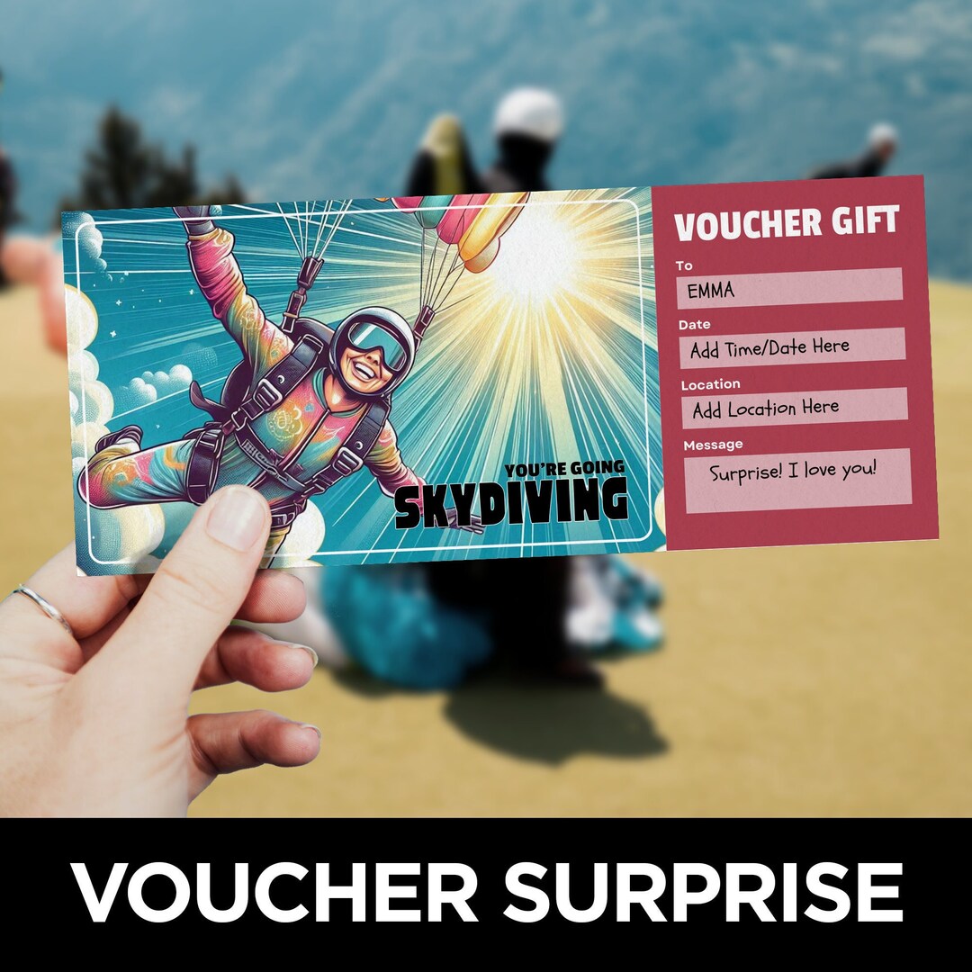Skydiving Ticket, Parachute Jump Coupon Template, Printable Skydiving ...