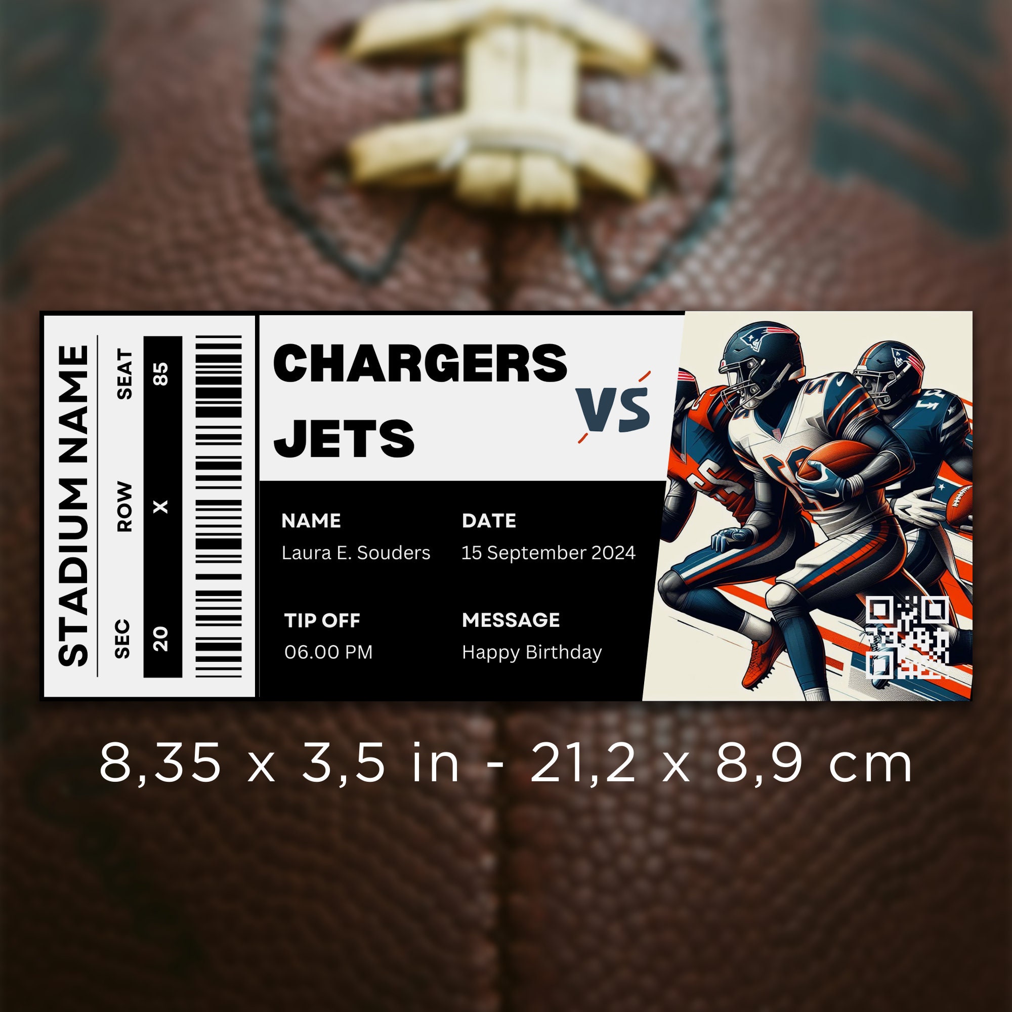 Football Ticket Template, Event Ticket, Football Game Ticket, Sports ...