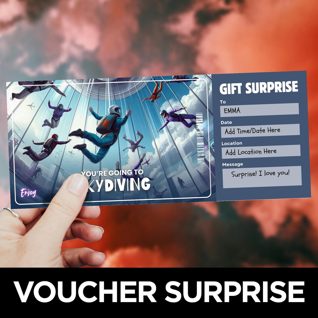 Indoor Skydiving Ticket, Parachute Jump Coupon, Printable Indoor ...