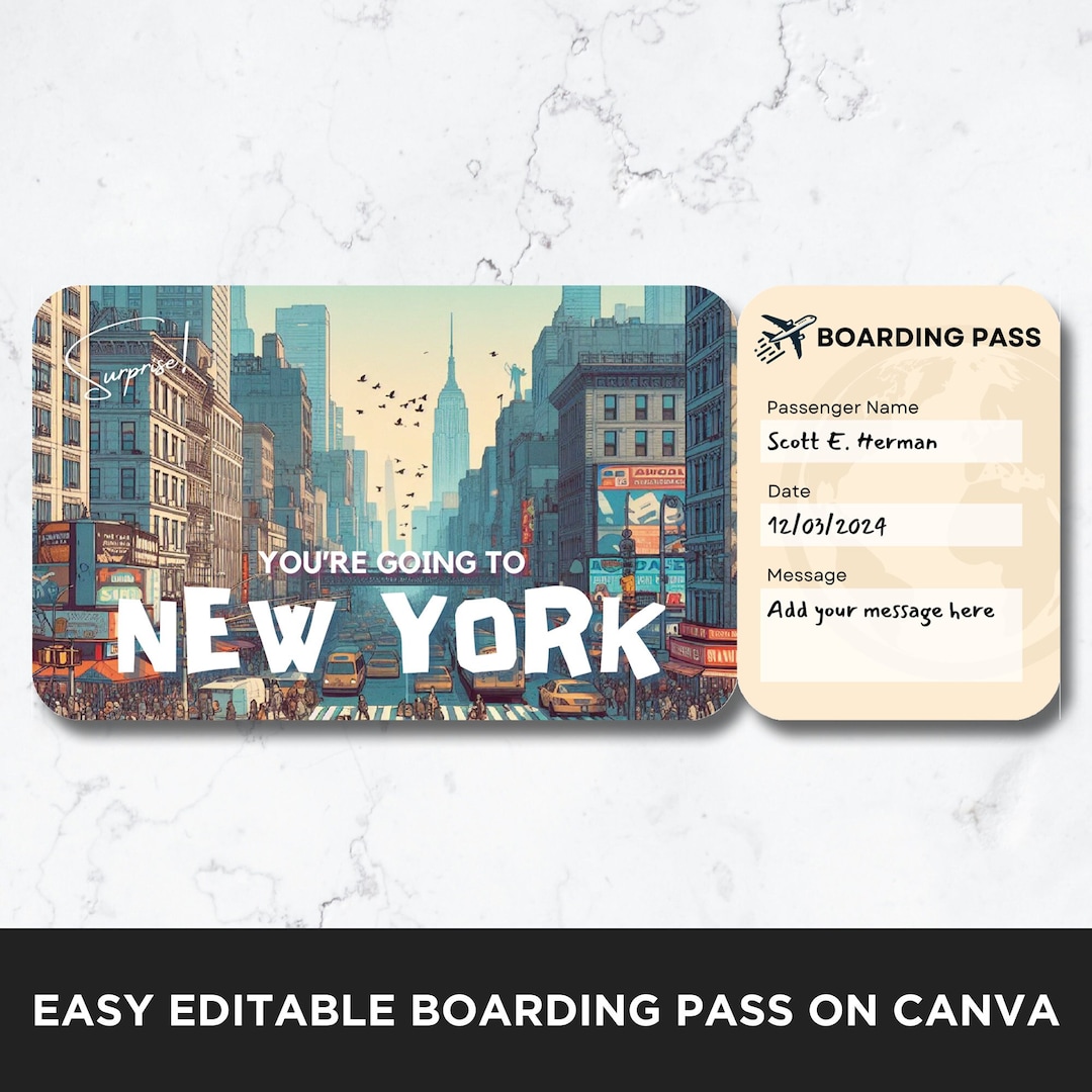 New York Plane Ticket Template, Boarding Pass Ticket Template, Flight ...